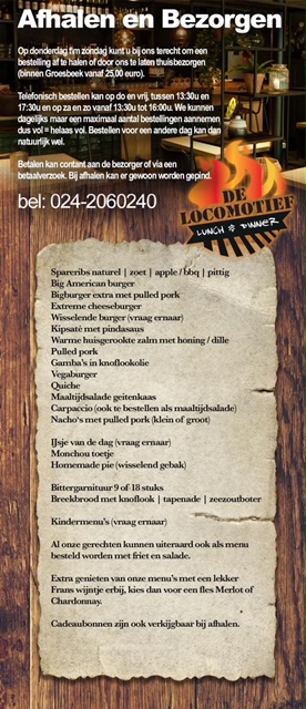 Restaurant De Locomotief Groesbeek is iedere dag geopend