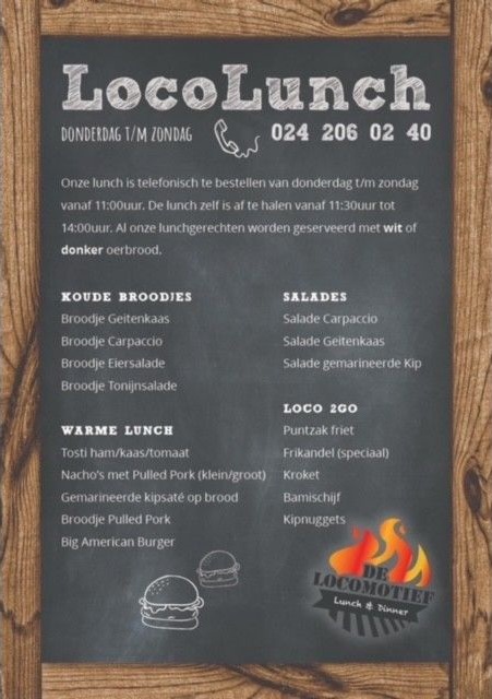 Restaurant De Locomotief Groesbeek is iedere dag geopend